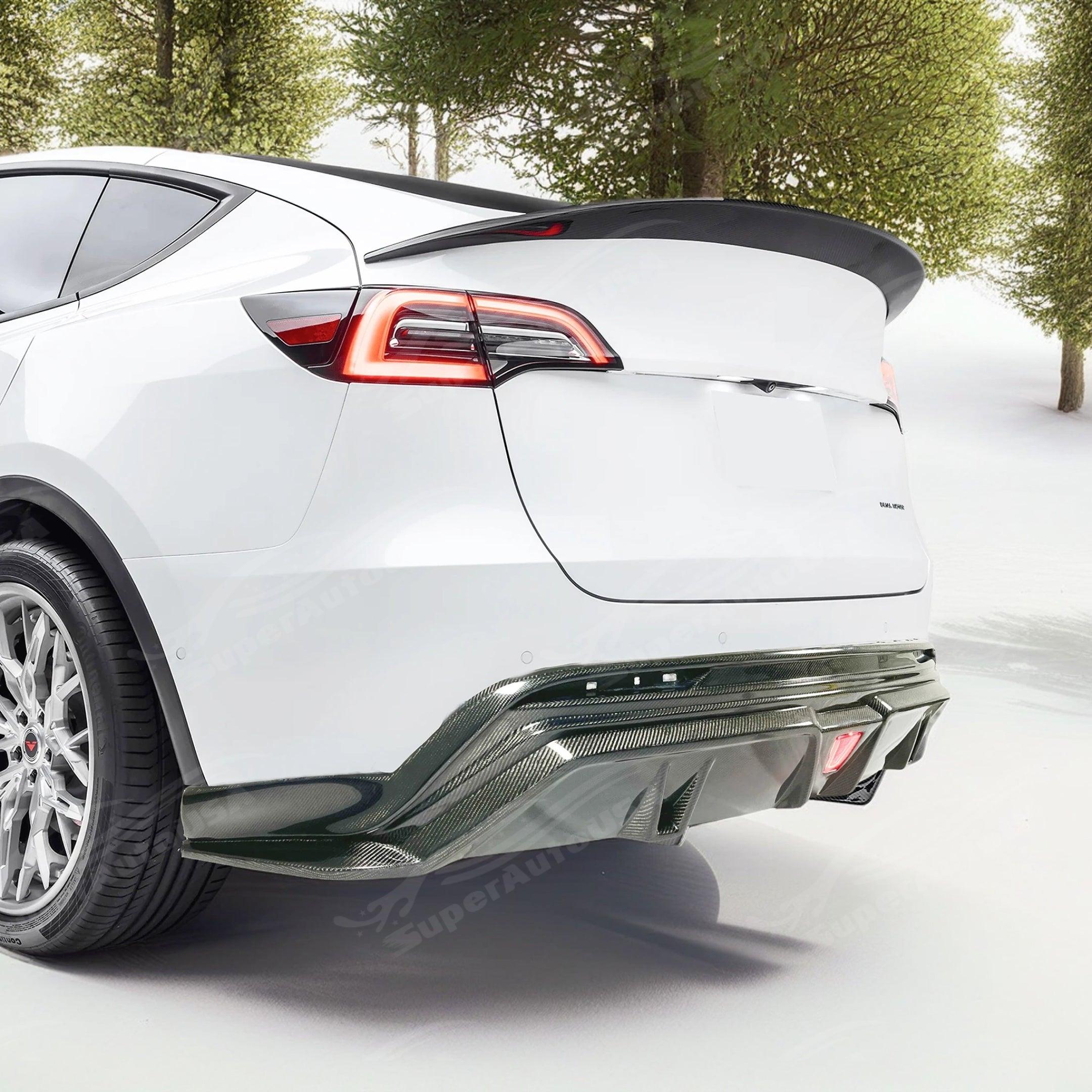 Rear Bumper Diffuser W/ LED Light Fits 2020-2025 Tesla Model Y Real ...