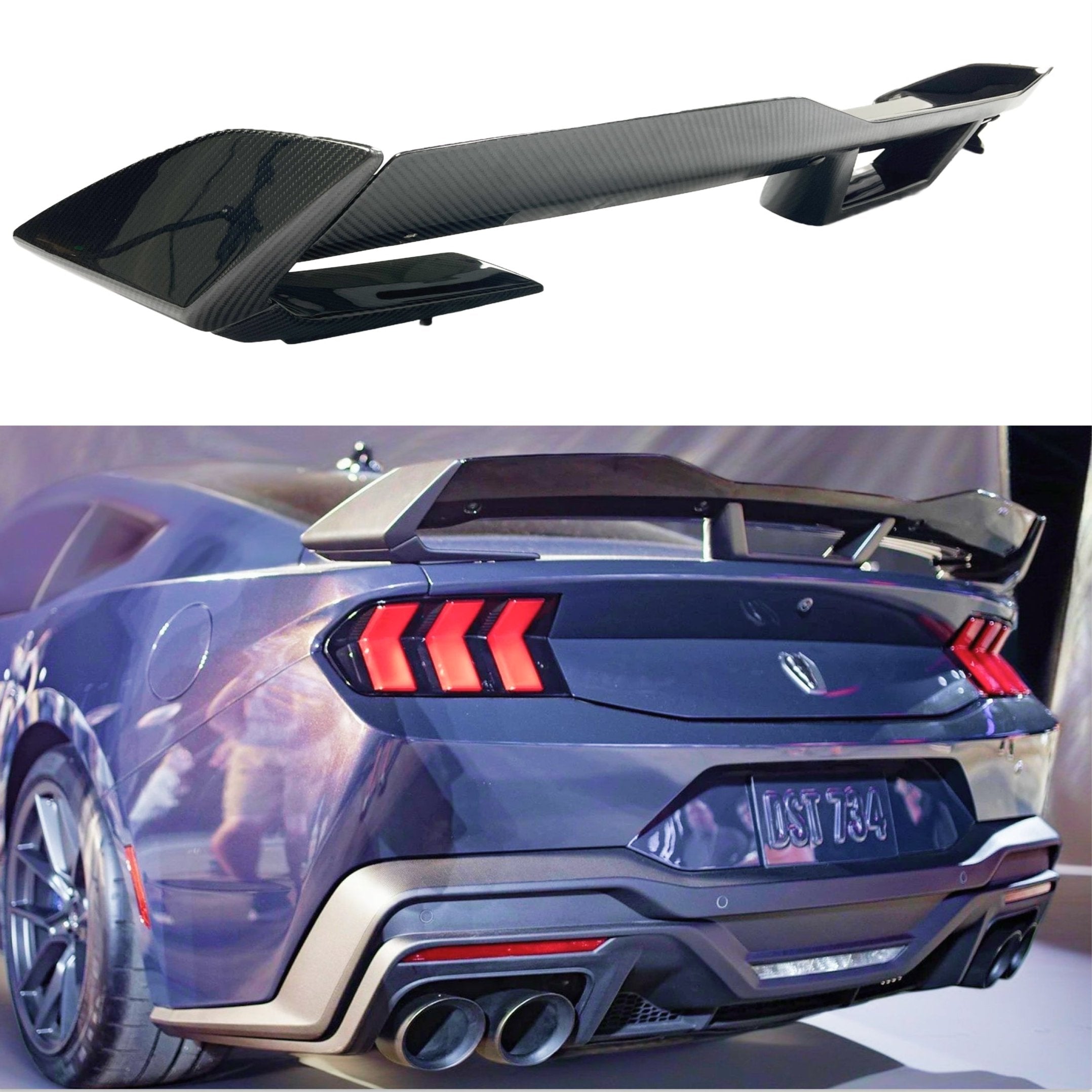Carbon Fiber Rear Spoiler W/ Gurney Flap Fit 2024-2025 Up Ford Mustang ...