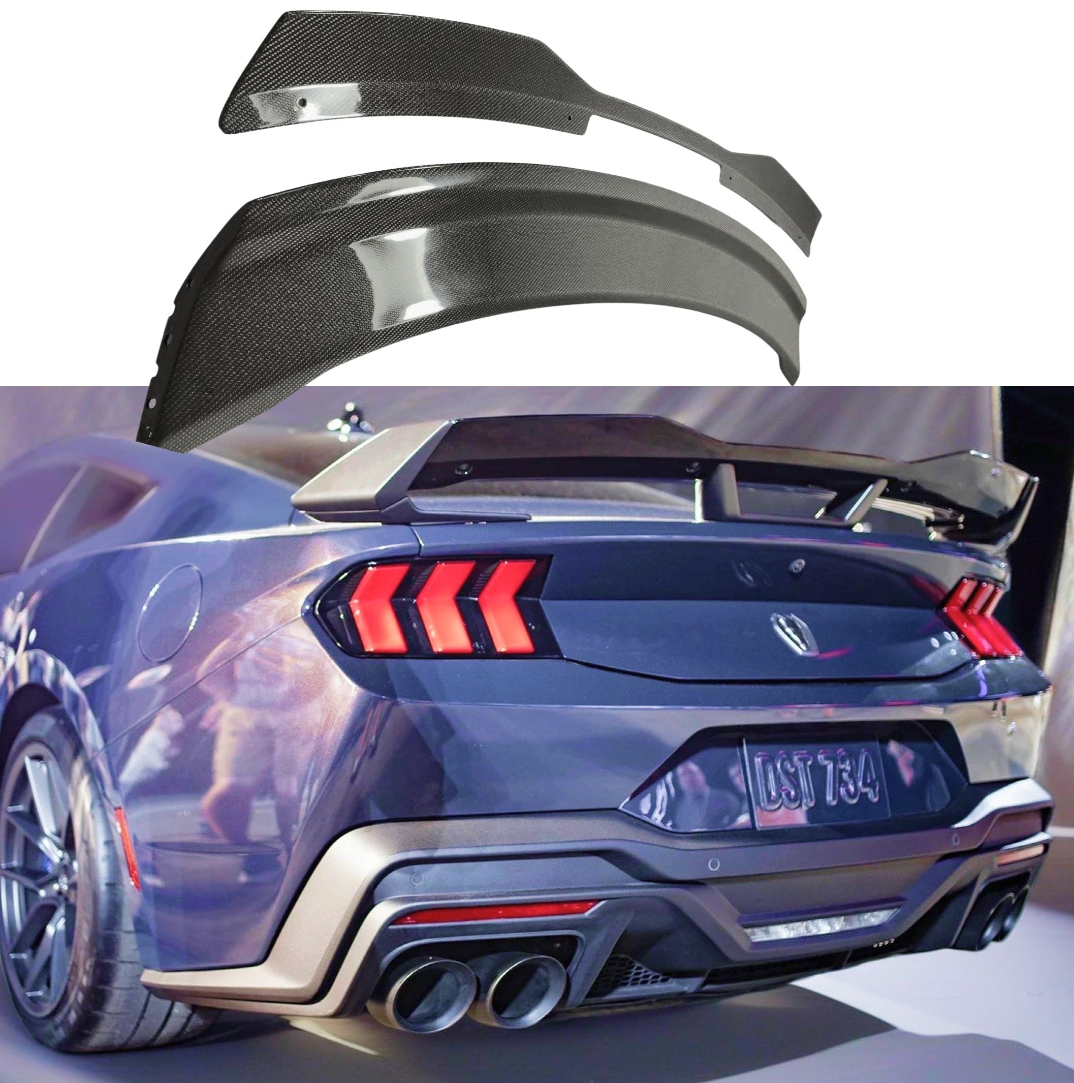 Carbon Fiber Rear Spoiler W/ Gurney Flap Fit 2024-2025 Up Ford Mustang ...