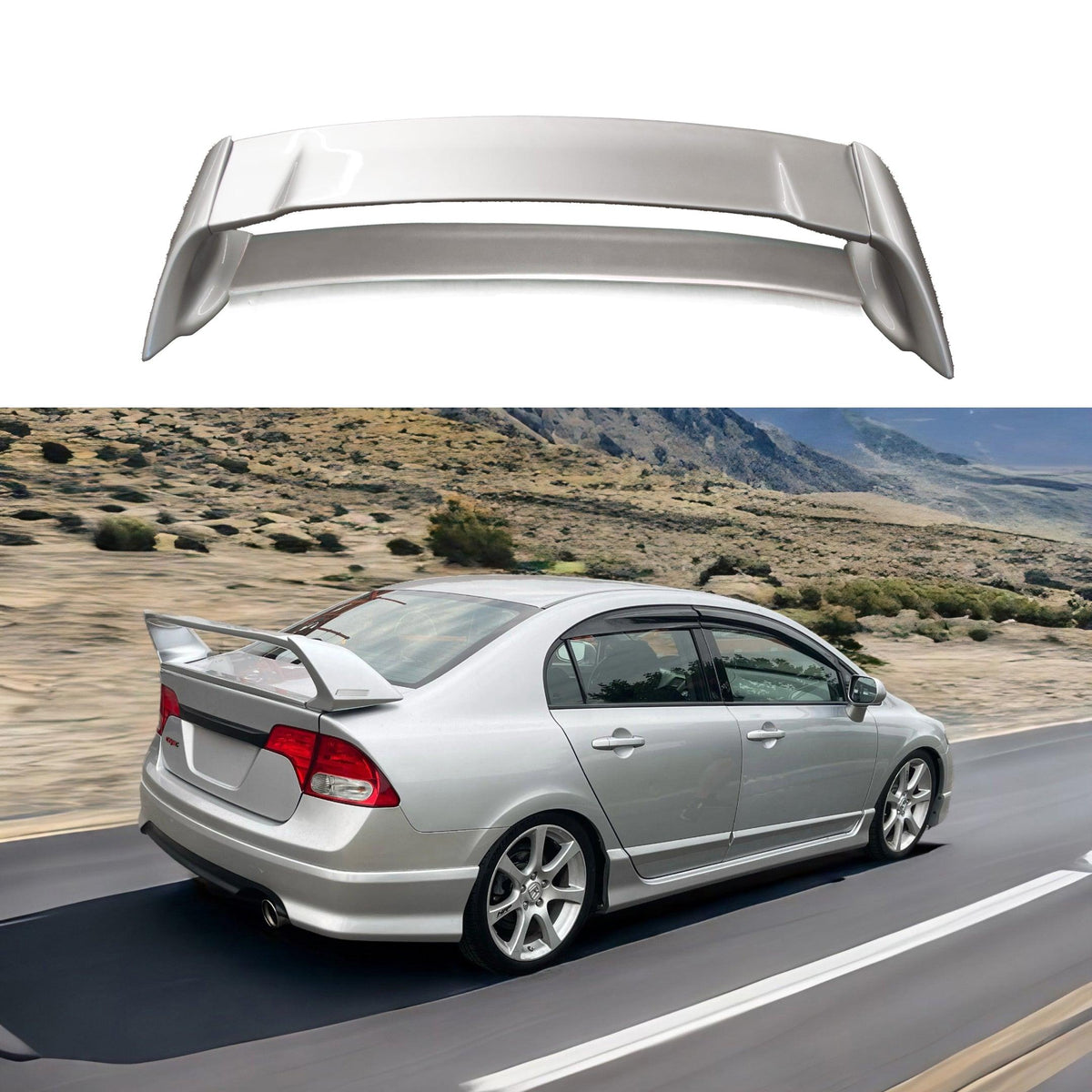 For 2006-11 Honda Civic Sedan Mugen Style Silver Rear Spoiler Wing w/P ...