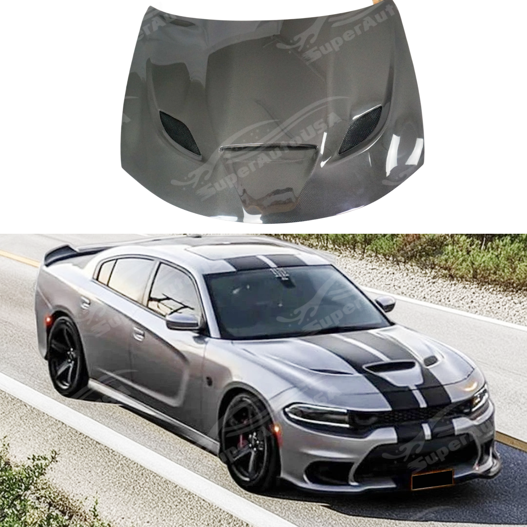 Fits 15-23 Dodge Charger SRT Style Carbon Fiber Engine Hood | SuperAutoUSA