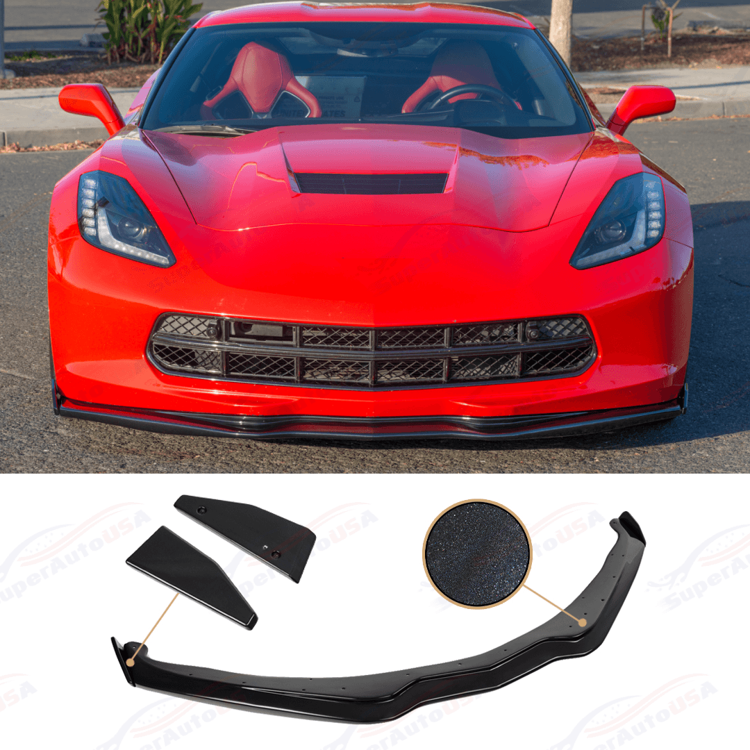 Fits Corvette C7 Stage 2 Carbon Flash Black Front Bumper Lip W/ Side W ...