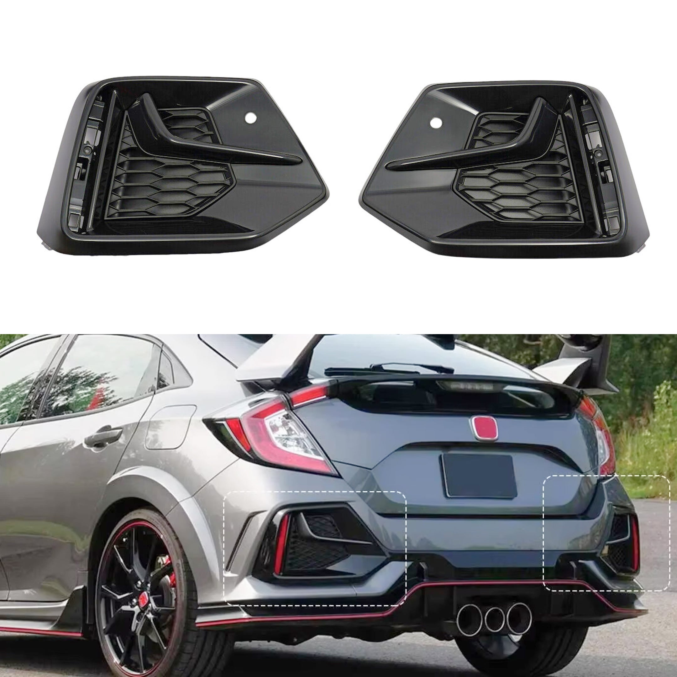 Fog Light Rear Pair Cover Set Fits 2017-2021 Honda Civic Si | SuperAutoUSA