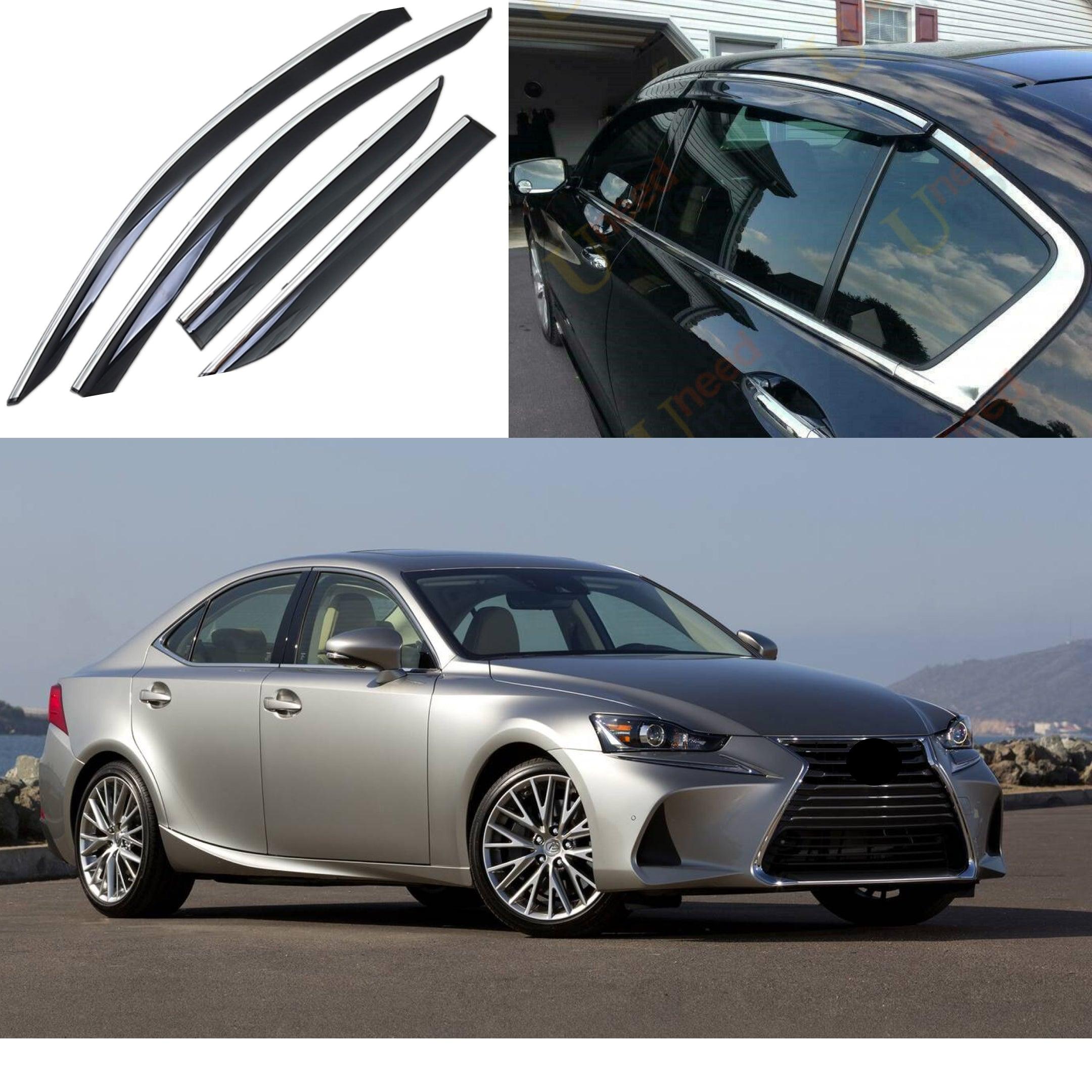 Fits 2014-20 Lexus IS200t 250 300 350 Window Vent Visors w/ Chrome Tri ...