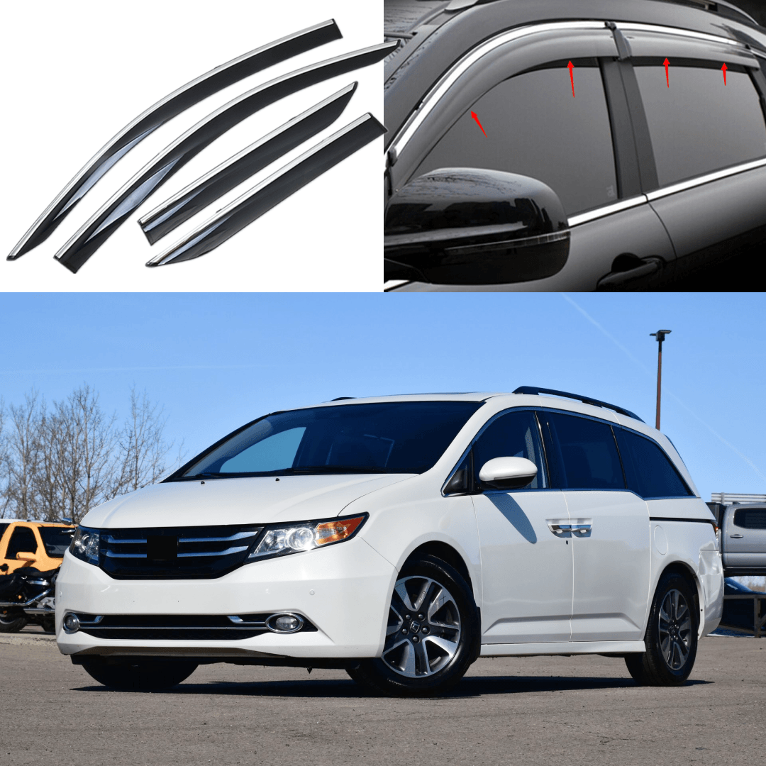 Fits 2011-17 Honda Odyssey Chrome Trim Window Visors Rain Guards ...