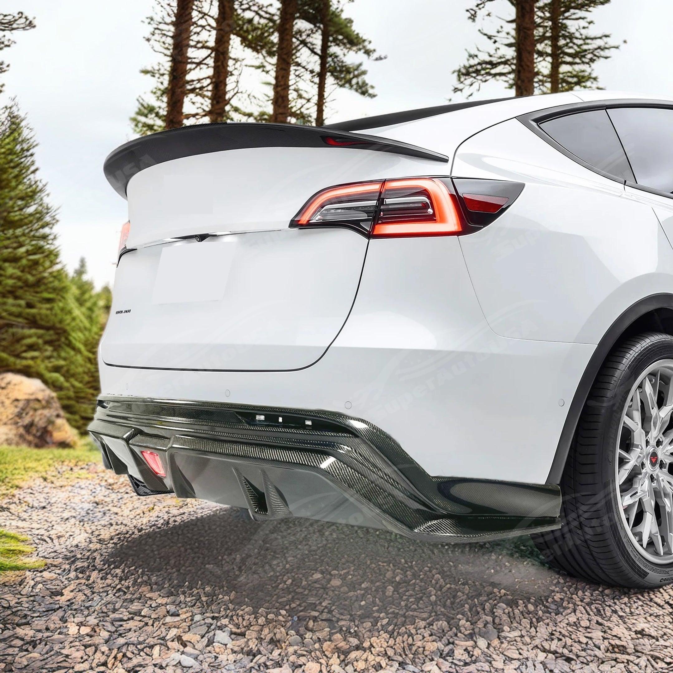 Rear Bumper Diffuser W/ LED Light Fits 2020-2025 Tesla Model Y Real ...