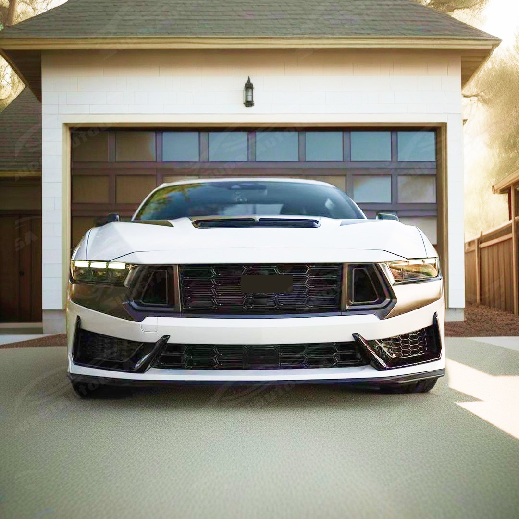Primer Dark Horse Style Front Bumper Cover Fascia Upper Lower Grilles ...