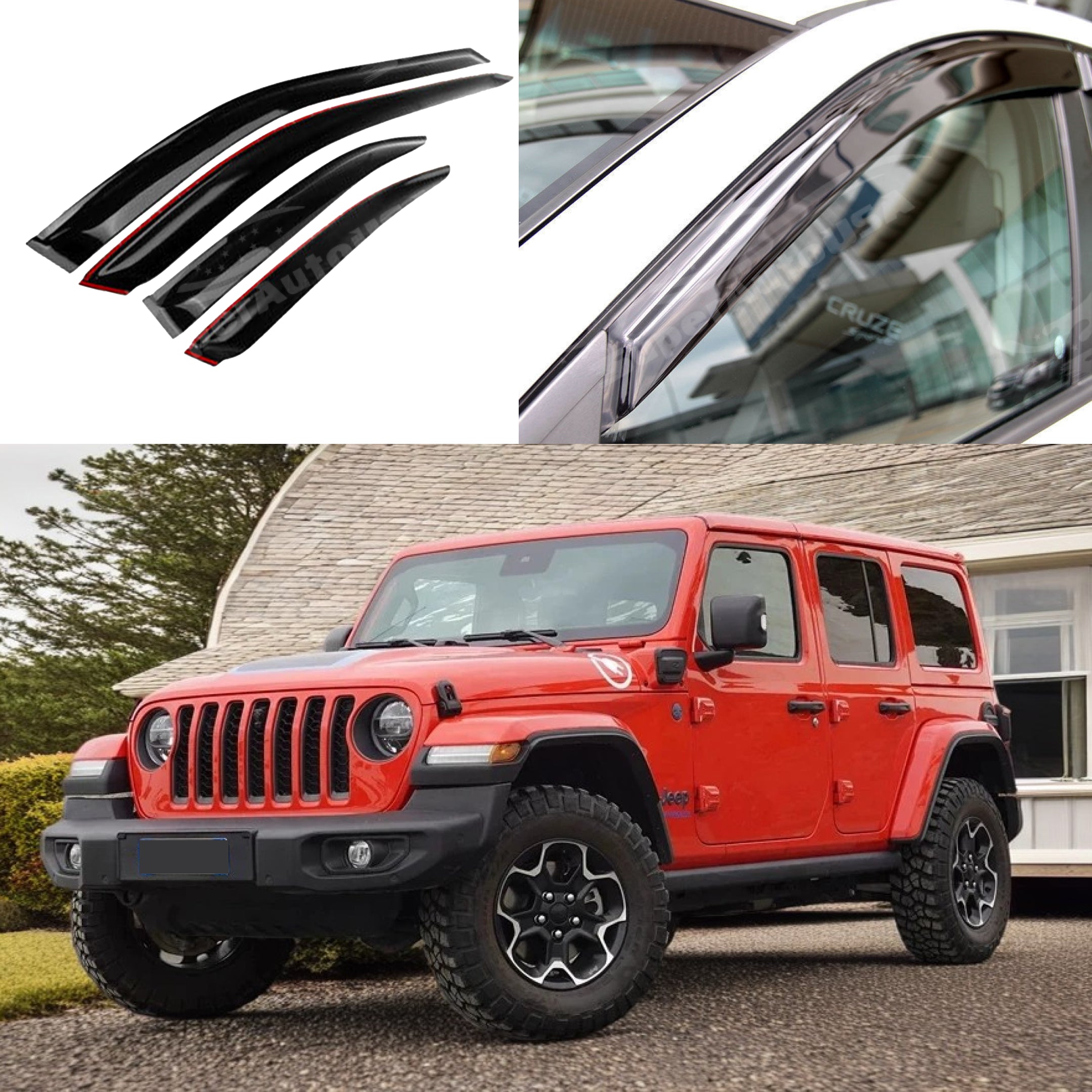 For Jeep Wrangle 2017-2024 Rain Guards Out-Channel | SuperAutoUSA
