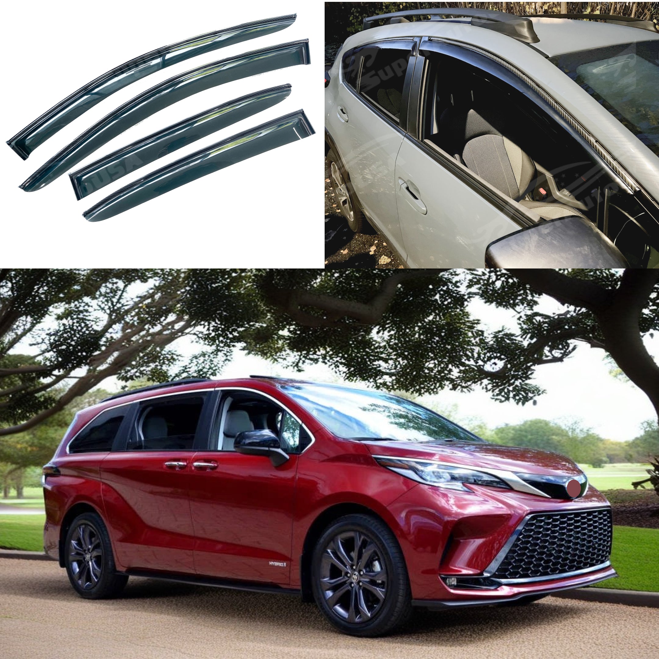 For Toyota Sienna 2021-2025 Carbon Fiber Print Window Visors Rain Vent ...
