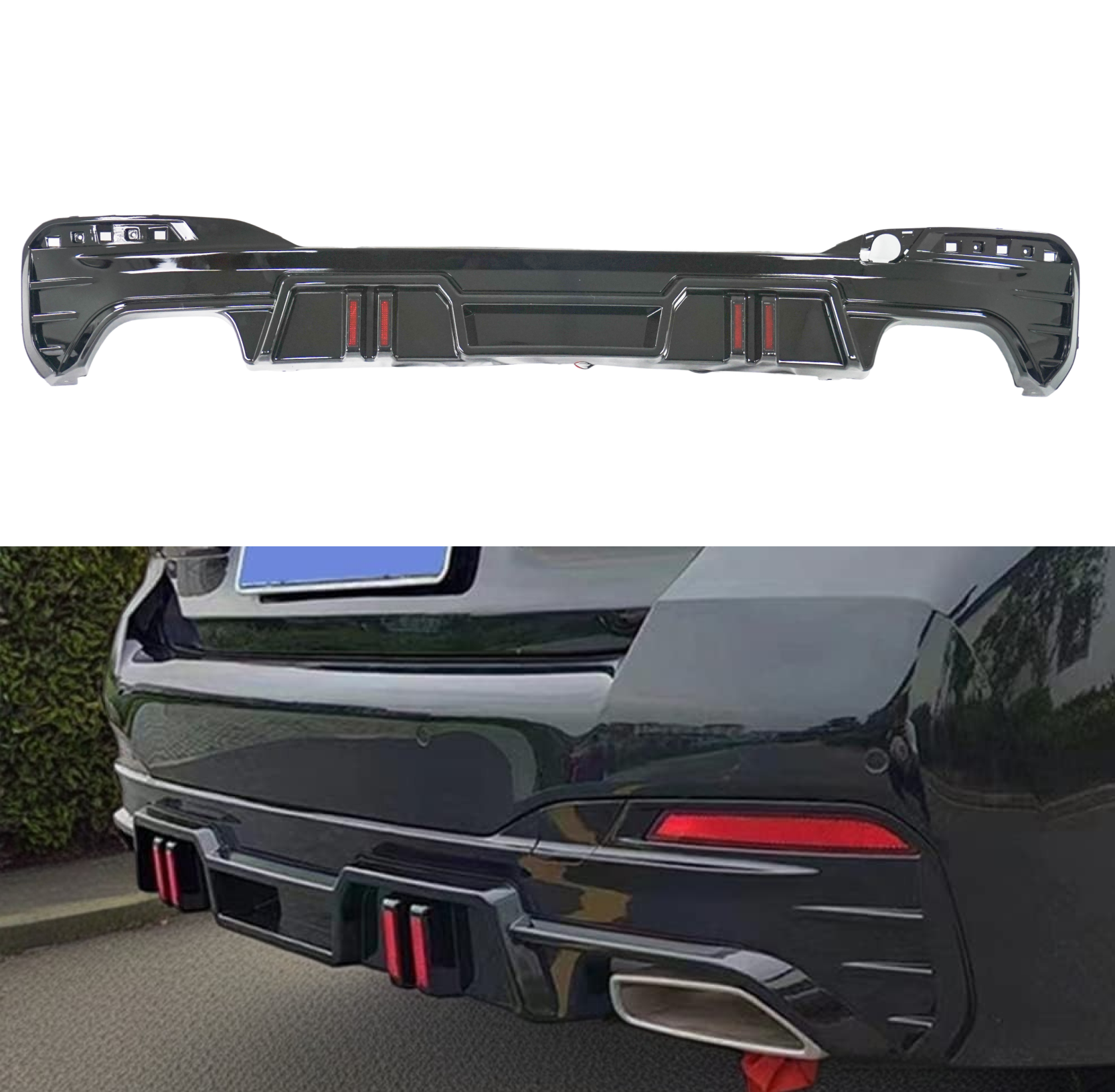 Rear Bumper Diffuser Lips Body Kits w/ LED Light Fits 2018-2023 BMW 5 ...