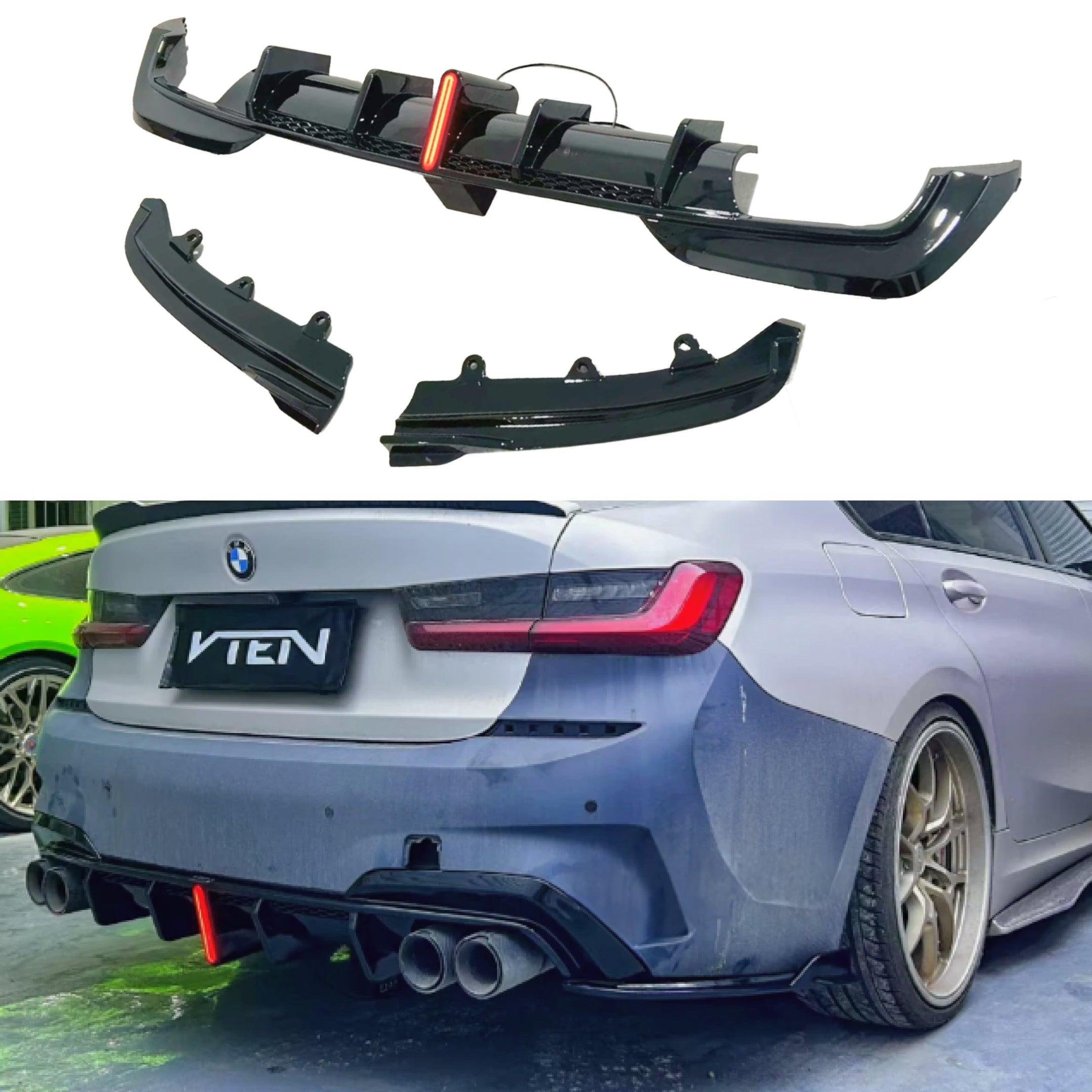 Fits 2019-2022 BMW G20 M-Sport Rear Bumper Lip Diffuser LED Light w/ C ...