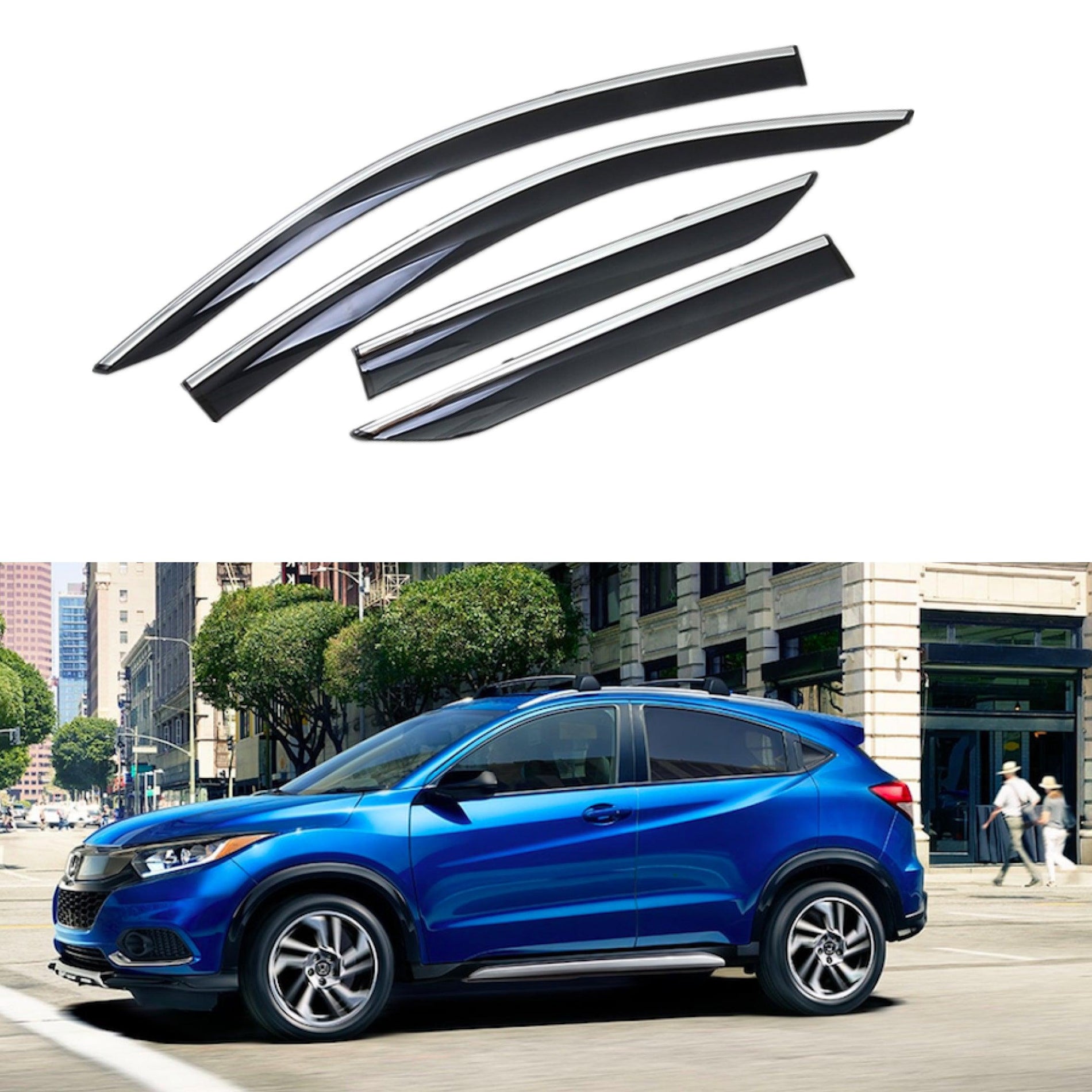 Fit 2016-2022 Honda HR-V Clip-On Chrome Trim Vent Window Visors Rain S ...